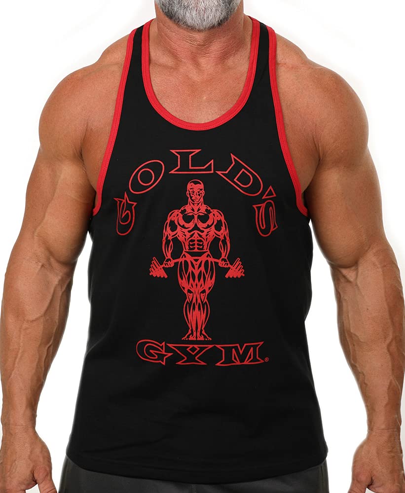 Gold's Gym Tank Top Ringer - Official Licensed - RT-1 (L, Black/Red)