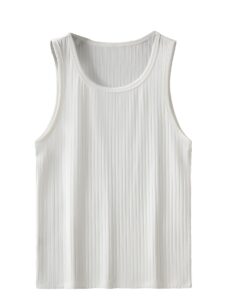 cozyease men's rib knit round neck sleeveless solid tank top bodycon casual plain undershirts top white m