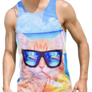 Goodstoworld Men Beach Tanks Tops 3D Printed Boys Fashion Sleeveless Shirts Juniors Hawaii Graphic 2022 Party Beach Glasses Cat T Shirt Tee