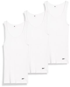 reebok men’s undershirts – soft breathable a-shirt tank top (3 pack), size large, all white