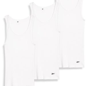 Reebok Men’s Undershirts – Soft Breathable A-Shirt Tank Top (3 Pack), Size Large, All White