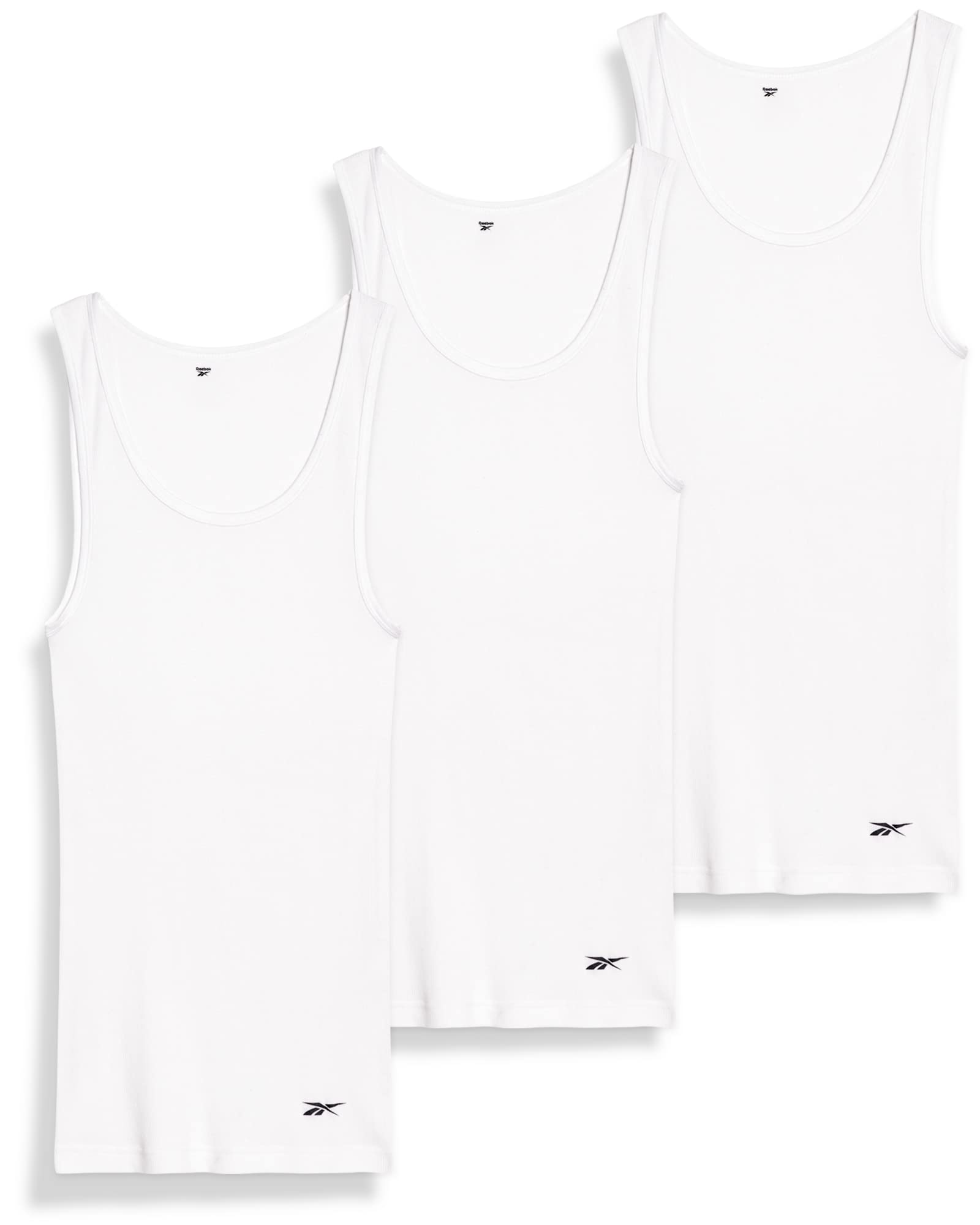 Reebok Men’s Undershirts – Soft Breathable A-Shirt Tank Top (3 Pack), Size Large, All White