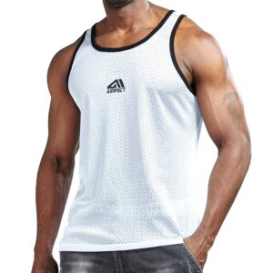 aimpact men athletic workout tank top mesh quick dry jersey casual sleeveless shirts(white l)