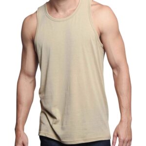 Men's Basic Essential Straight Hem Long Length Tank Top TT60-PL - Khaki - Medium - H11A