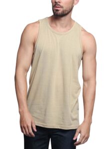 men's basic essential straight hem long length tank top tt60-pl - khaki - medium - h11a