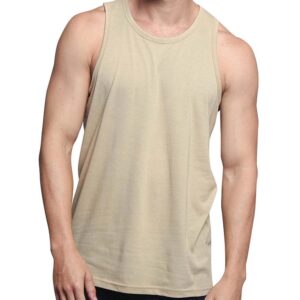 Men's Basic Essential Straight Hem Long Length Tank Top TT60-PL - Khaki - Medium - H11A