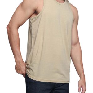 Men's Basic Essential Straight Hem Long Length Tank Top TT60-PL - Khaki - Medium - H11A