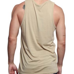 Men's Basic Essential Straight Hem Long Length Tank Top TT60-PL - Khaki - Medium - H11A