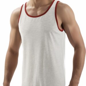 Vetemin Mens Premium Basic Solid Vintage Athletic Active Sports Jersey Tank Top Casual Shirts H.Oatmeal/Rusty L