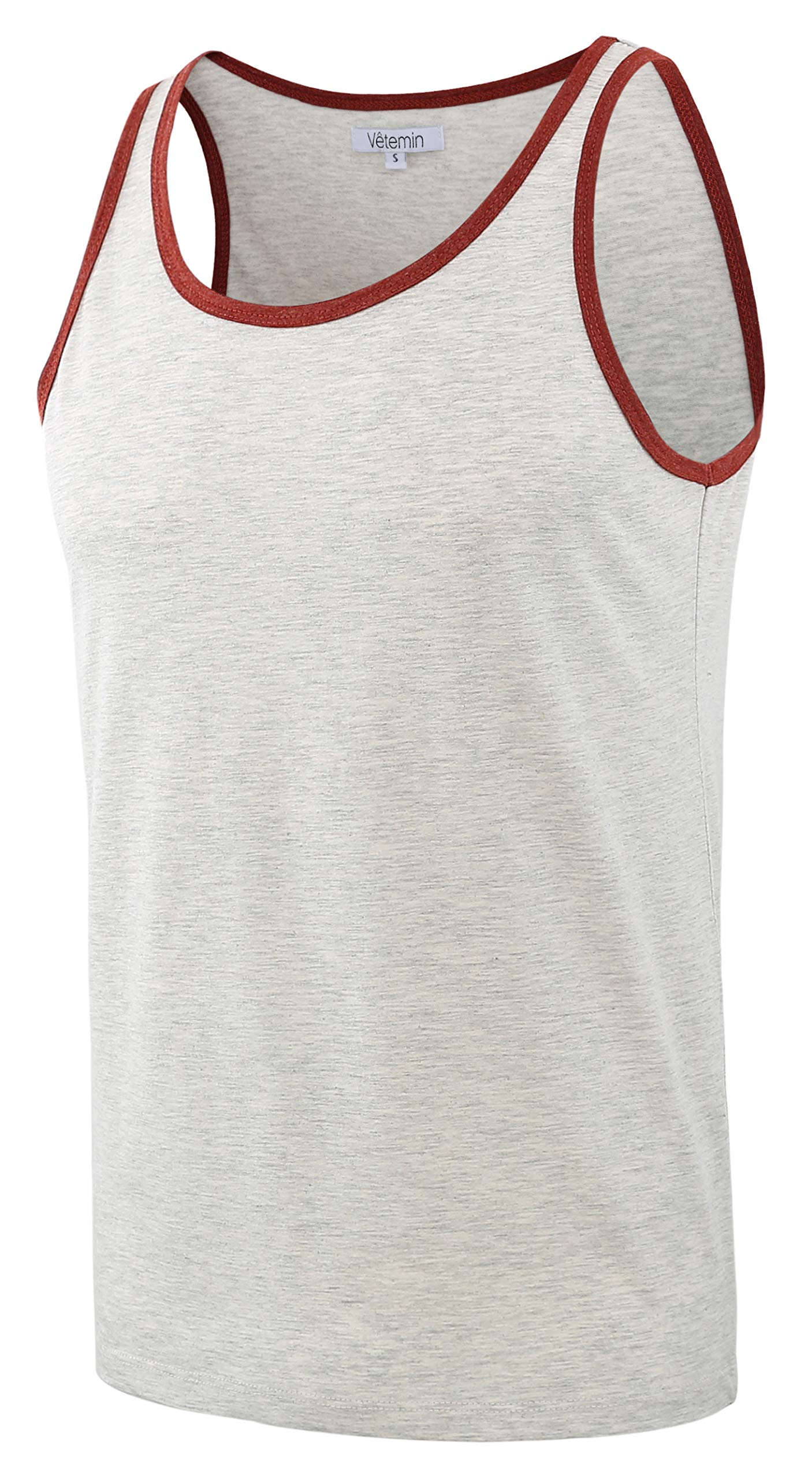 Vetemin Mens Premium Basic Solid Vintage Athletic Active Sports Jersey Tank Top Casual Shirts H.Oatmeal/Rusty L