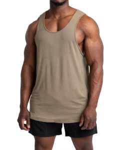 ziwoch mens workout stringer tank tops gym muscle sleeveless cotton shirt training bodybuilding vest khaki