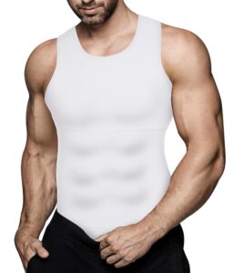 mens compression shirt workout tank tops slimming body shaper vest abs abdomen undershirts (white, small)