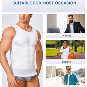 Mens Compression Shirt Workout Tank Tops Slimming Body Shaper Vest Abs Abdomen Undershirts (White, Small)