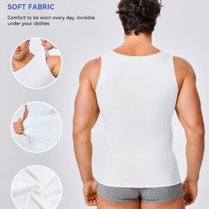 Mens Compression Shirt Workout Tank Tops Slimming Body Shaper Vest Abs Abdomen Undershirts (White, Small)