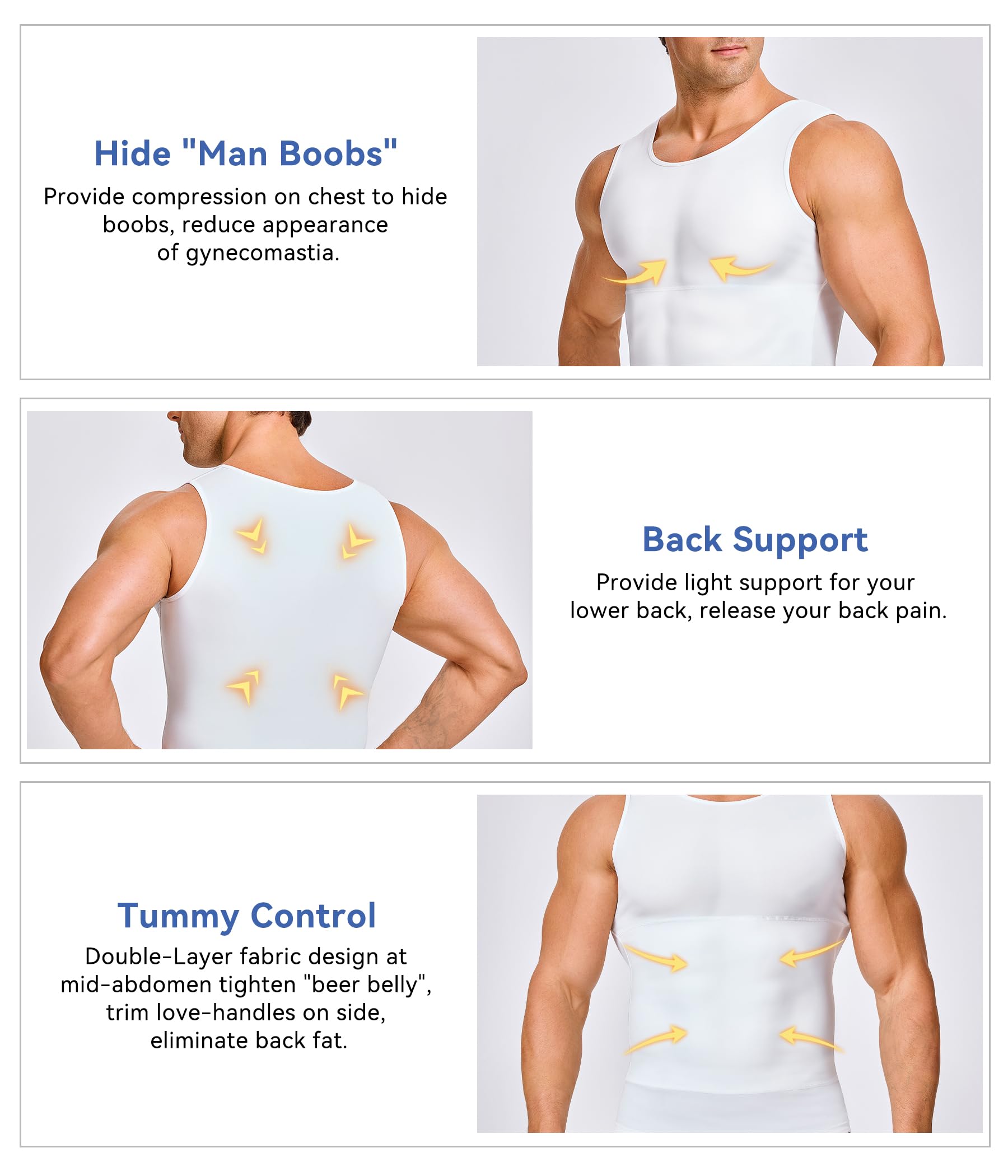 Mens Compression Shirt Workout Tank Tops Slimming Body Shaper Vest Abs Abdomen Undershirts (White, Small)