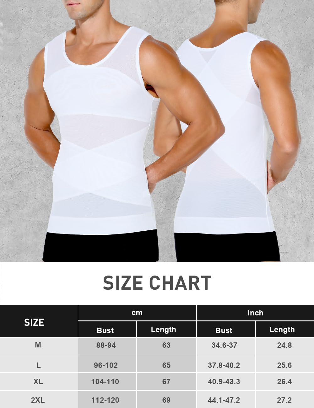 Arjen Kroos Men's Body Shaper Compression Mesh Tank Top Undershirts Shapewear,WHITE-ML4005,L