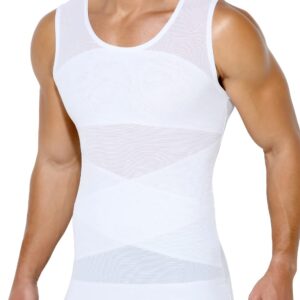 Arjen Kroos Men's Body Shaper Compression Mesh Tank Top Undershirts Shapewear,WHITE-ML4005,L