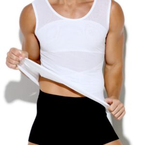 Arjen Kroos Men's Body Shaper Compression Mesh Tank Top Undershirts Shapewear,WHITE-ML4005,L