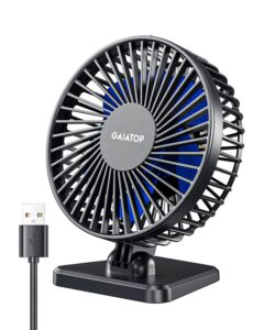 gaiatop usb desk fan, small but powerful, portable quiet 3 speeds wind desktop personal fan, adjustment mini fan table fan for better cooling, home office car indoor outdoor(blue)