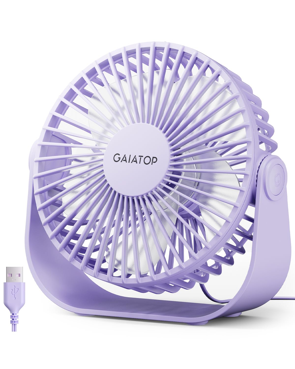 Gaiatop USB Desk Fan, 3 Speeds Portable Small Fan with Strong Airflow, 5.5 Inch Quiet Table Fan, 90° Rotate Personal Cooling Fan For Bedroom Home Office Desktop Travel (Purple)