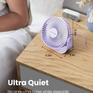 Gaiatop USB Desk Fan, 3 Speeds Portable Small Fan with Strong Airflow, 5.5 Inch Quiet Table Fan, 90° Rotate Personal Cooling Fan For Bedroom Home Office Desktop Travel (Purple)