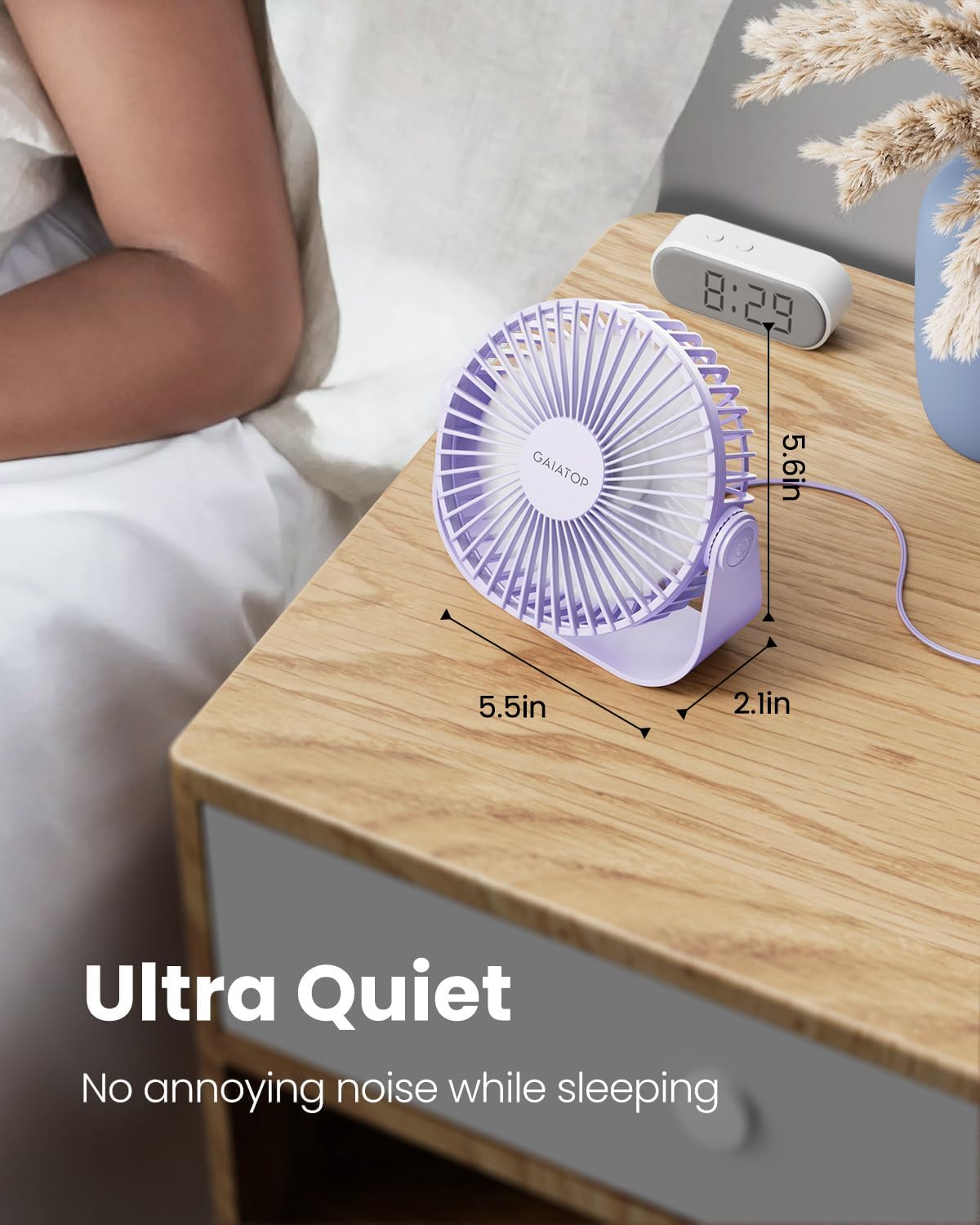 Gaiatop USB Desk Fan, 3 Speeds Portable Small Fan with Strong Airflow, 5.5 Inch Quiet Table Fan, 90° Rotate Personal Cooling Fan For Bedroom Home Office Desktop Travel (Purple)