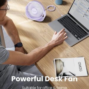 Gaiatop USB Desk Fan, 3 Speeds Portable Small Fan with Strong Airflow, 5.5 Inch Quiet Table Fan, 90° Rotate Personal Cooling Fan For Bedroom Home Office Desktop Travel (Purple)