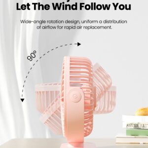 Gaiatop USB Desk Fan, 3 Speeds Powerful Portable Fan, 5.5 Inch Quiet Cooling Mini Fan, 90° Rotate Small Table Fan with 5ft Cable Personal Fan for Desktop Home Office Travel Pink