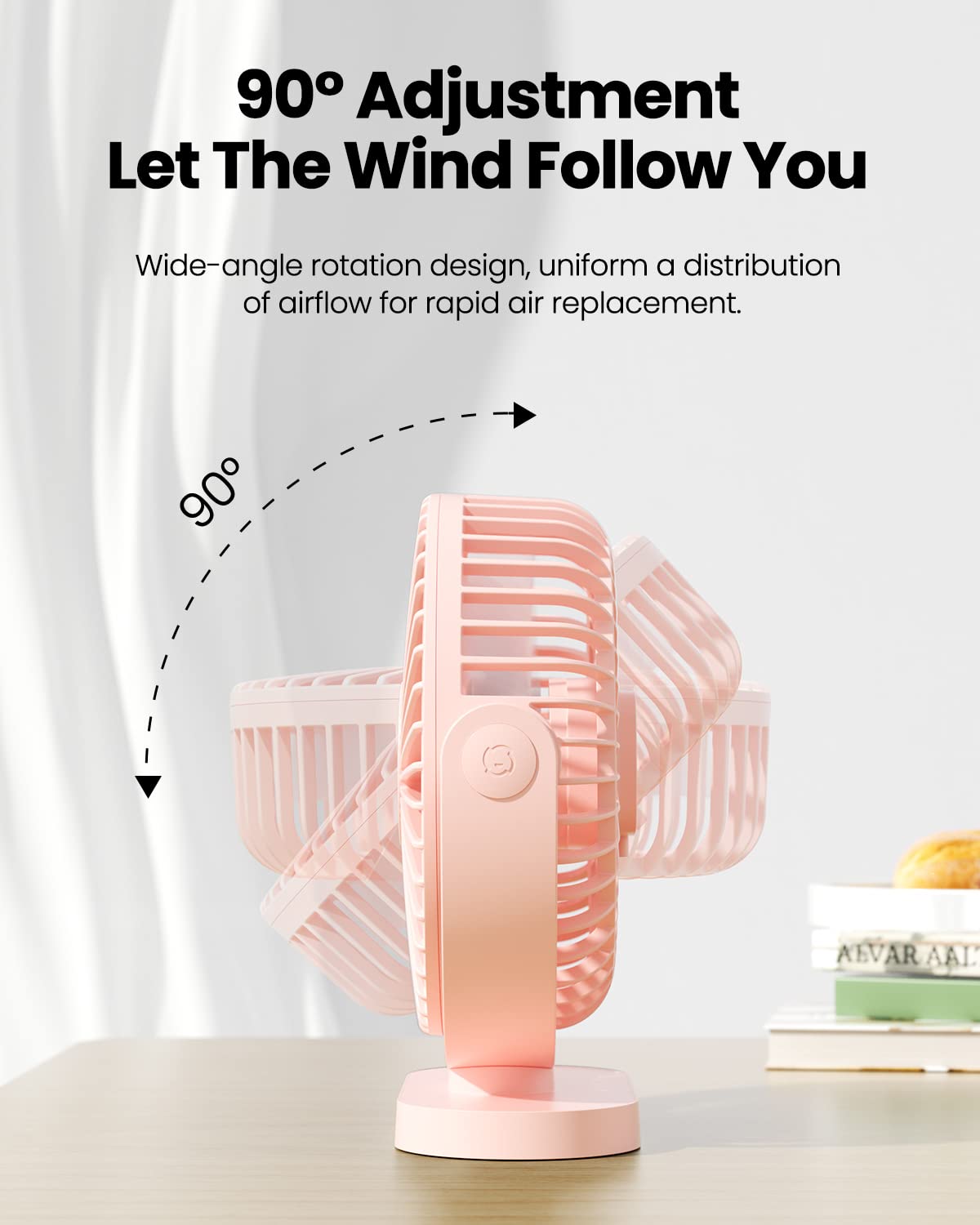 Gaiatop USB Desk Fan, 3 Speeds Powerful Portable Fan, 5.5 Inch Quiet Cooling Mini Fan, 90° Rotate Small Table Fan with 5ft Cable Personal Fan for Desktop Home Office Travel Pink