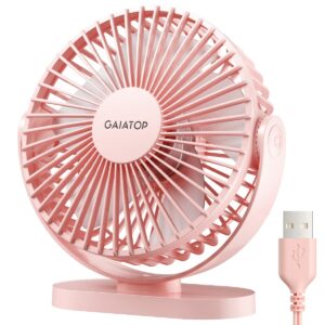 Gaiatop USB Desk Fan, 3 Speeds Powerful Portable Fan, 5.5 Inch Quiet Cooling Mini Fan, 90° Rotate Small Table Fan with 5ft Cable Personal Fan for Desktop Home Office Travel Pink