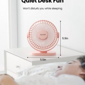 Gaiatop USB Desk Fan, 3 Speeds Powerful Portable Fan, 5.5 Inch Quiet Cooling Mini Fan, 90° Rotate Small Table Fan with 5ft Cable Personal Fan for Desktop Home Office Travel Pink