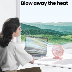 Gaiatop USB Desk Fan, 3 Speeds Powerful Portable Fan, 5.5 Inch Quiet Cooling Mini Fan, 90° Rotate Small Table Fan with 5ft Cable Personal Fan for Desktop Home Office Travel Pink