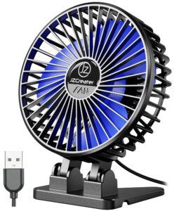 jzcreater usb desk fan, mini fan portable, 3 speeds desktop table cooling fan, plug in power fan, rotation strong wind, quiet personal small fan for home desktop office travel bedroom, black blue