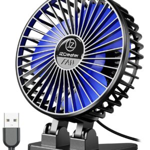 JZCreater USB Desk Fan, Mini Fan Portable, 3 Speeds Desktop Table Cooling Fan, Plug in Power Fan, Rotation Strong Wind, Quiet Personal Small Fan for Home Desktop Office Travel Bedroom, Black Blue