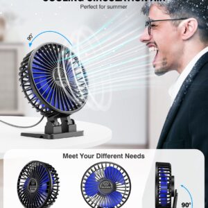 JZCreater USB Desk Fan, Mini Fan Portable, 3 Speeds Desktop Table Cooling Fan, Plug in Power Fan, Rotation Strong Wind, Quiet Personal Small Fan for Home Desktop Office Travel Bedroom, Black Blue