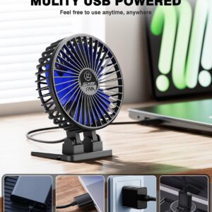 JZCreater USB Desk Fan, Mini Fan Portable, 3 Speeds Desktop Table Cooling Fan, Plug in Power Fan, Rotation Strong Wind, Quiet Personal Small Fan for Home Desktop Office Travel Bedroom, Black Blue