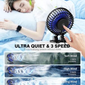 JZCreater USB Desk Fan, Mini Fan Portable, 3 Speeds Desktop Table Cooling Fan, Plug in Power Fan, Rotation Strong Wind, Quiet Personal Small Fan for Home Desktop Office Travel Bedroom, Black Blue