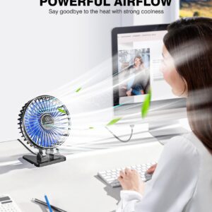 JZCreater USB Desk Fan, Mini Fan Portable, 3 Speeds Desktop Table Cooling Fan, Plug in Power Fan, Rotation Strong Wind, Quiet Personal Small Fan for Home Desktop Office Travel Bedroom, Black Blue