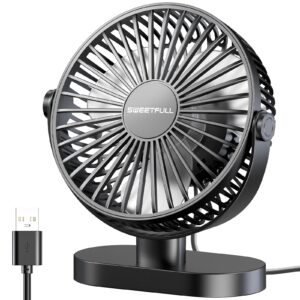 sweetfull usb desk fan small quiet - 3 speeds mini personal portable fan 360° rotation adjustable, 6 inch office table cooling gadgets on desktop (black)