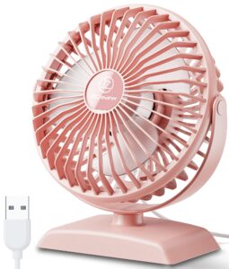 jzcreater usb desk fan, usb fan mini, 360 rotation desktop fan with 3 speed, table personal cooling fan, quiet mini desk fan, usb powered, small fan for home office bedroom car travel, pink