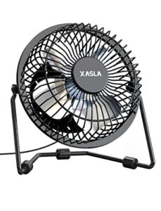 xasla 4 inch small usb desk fan, mini quiet fan with metal construction & strong airflow & 360°adjustable tilt angle, personal cooling fan for desktop office (black)…