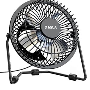 xasla 4 Inch Small USB Desk Fan, Mini Quiet Fan with Metal Construction & Strong Airflow & 360°Adjustable Tilt Angle, Personal Cooling Fan for Desktop Office (Black)…