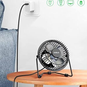 xasla 4 Inch Small USB Desk Fan, Mini Quiet Fan with Metal Construction & Strong Airflow & 360°Adjustable Tilt Angle, Personal Cooling Fan for Desktop Office (Black)…