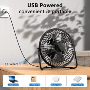 Zuvas Desk Fan Quiet Small USB Fan 360° Rotation Portable Table Fan 2 Speed Mini Personal Fan Air Cooling Electric Fan for Home Office Bedroom Travel Camping, 4 inch Black