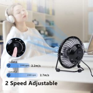 Zuvas Desk Fan Quiet Small USB Fan 360° Rotation Portable Table Fan 2 Speed Mini Personal Fan Air Cooling Electric Fan for Home Office Bedroom Travel Camping, 4 inch Black