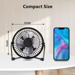 Zuvas Desk Fan Quiet Small USB Fan 360° Rotation Portable Table Fan 2 Speed Mini Personal Fan Air Cooling Electric Fan for Home Office Bedroom Travel Camping, 4 inch Black