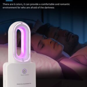 Desk Fan Small Bladeless Personal Fan Quiet Mini Table Fan 12'' Touch Control 4000mAh Rechargeable Portable Fan with 6-Colors LED Ambient Light for Office Home Bedroom Nightstand White