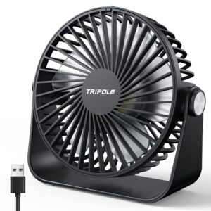 tripole usb desk fan mini portable fan with strong airflow small table fan 3 speeds 360°rotatable personal fan for desktop home office bedroom camping outdoor,5.1inch,4.9ft cable