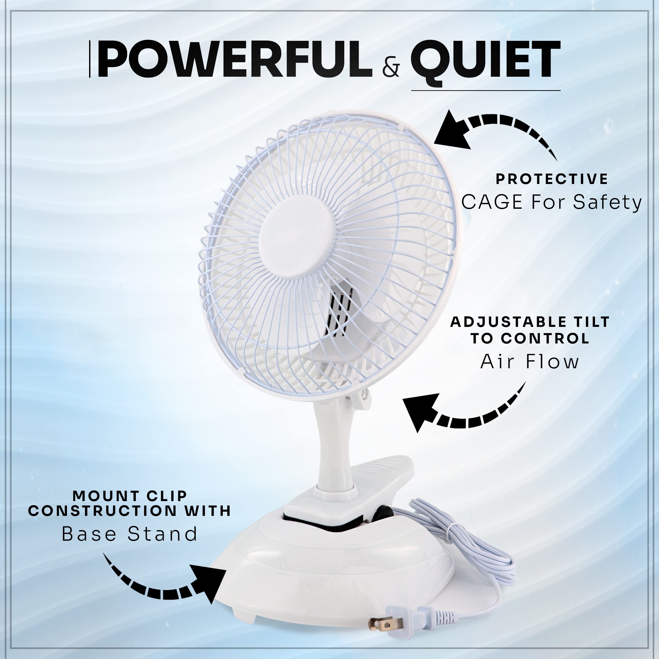 RamPro Portable Desk and Clip on Fan, 6 Inch Fans Small and Quiet Plug In, Small Personal Cooling Fan for Desk Home Bedroom Office, 2 Speed, Adjustable Tilt, White