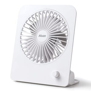 aluan desk fan small quiet portable desktop fan 4800mah rechargeable battery operated 180° foldable stand personal table fan strong wind stepless speed cooling usb fan for home office travel, white